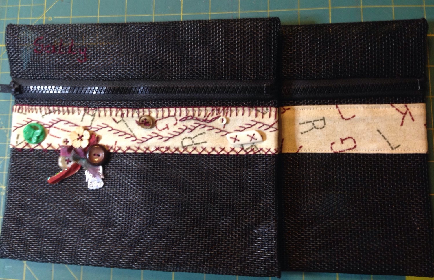 Zippered Mesh Bag..alphabet Fabric Insert...needlework Project Bag ...