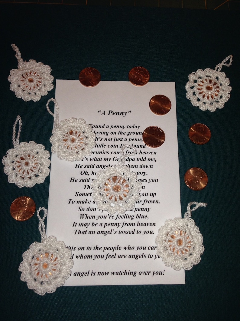 Lucky Penny, Baby Ornament, Crochet Birth Penny, Crochet Angel Penny ...