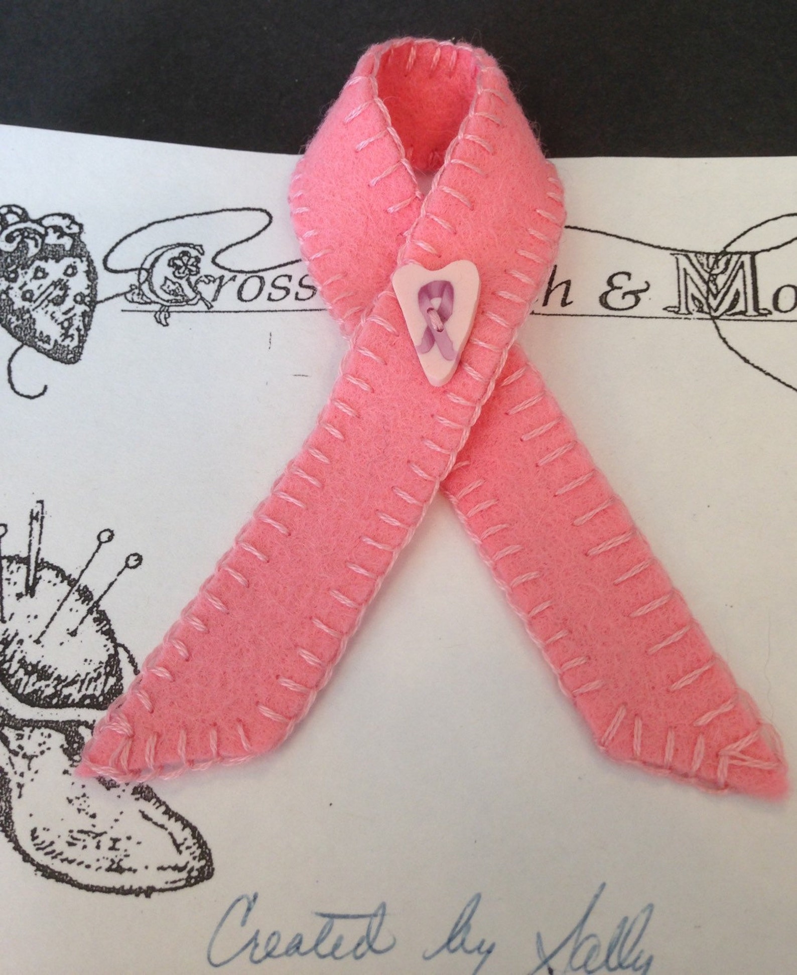 Breast cancer Pink Ribbon pin...wool felt pin...hand-made | Etsy
