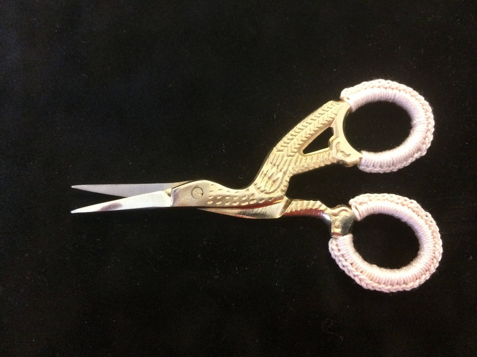 Stork Scissors With Crochet Finger Holders...embroidery - Etsy