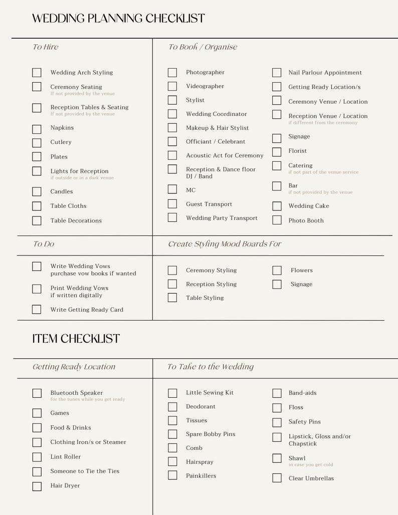 WEDDING CHECKLIST - Etsy