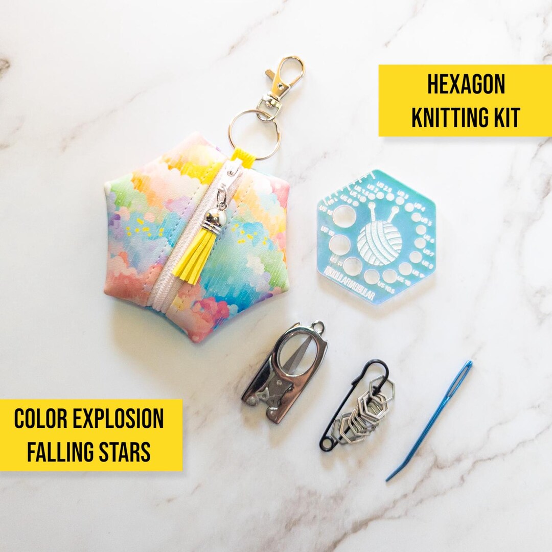 Hexagon Knitting Kits - Color Explosion - Falling Stars - Gift for ...