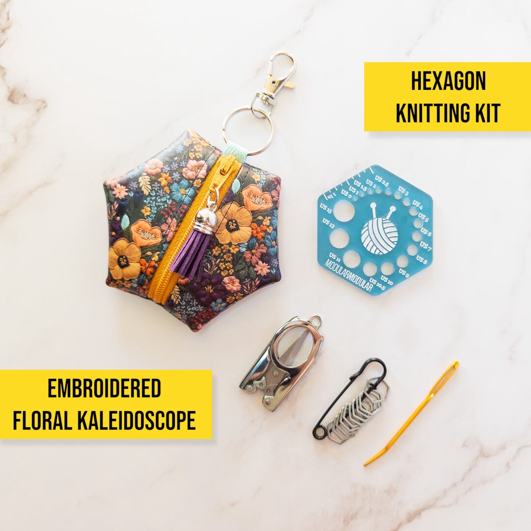 Hexagon Knitting Kits - Embroidered Floral Kaleidoscope - Gift for ...