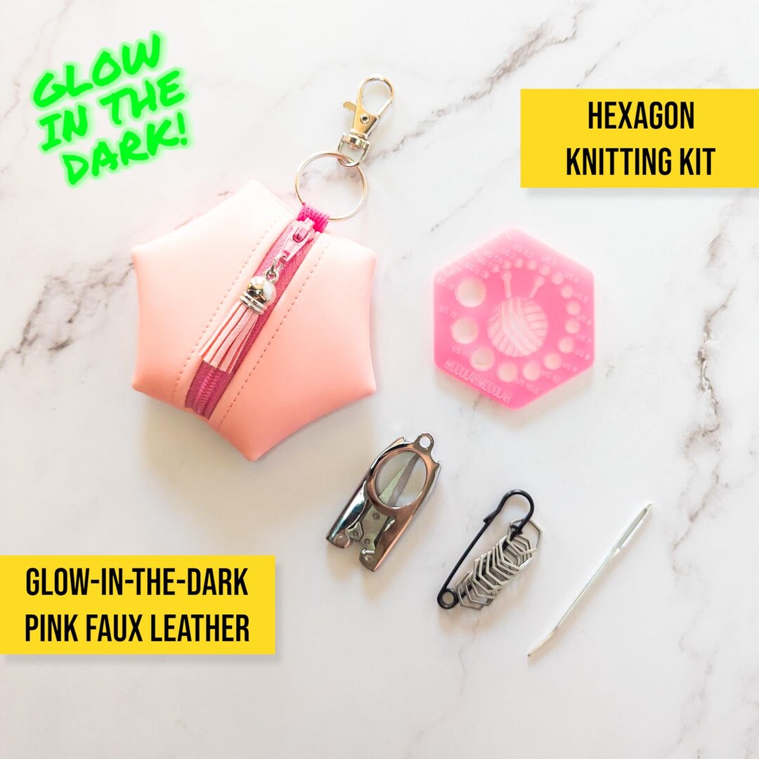 Hexagon Knitting Kits - Glow Faux Leather - Pink - Gift for Knitter ...