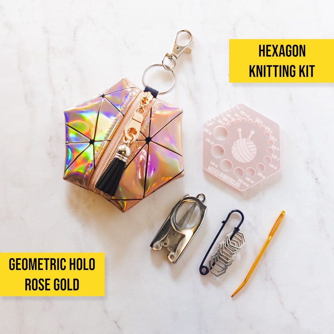 Hexagon Knitting Kits - Geometric Holo - Rose Gold - Gift for Knitter ...