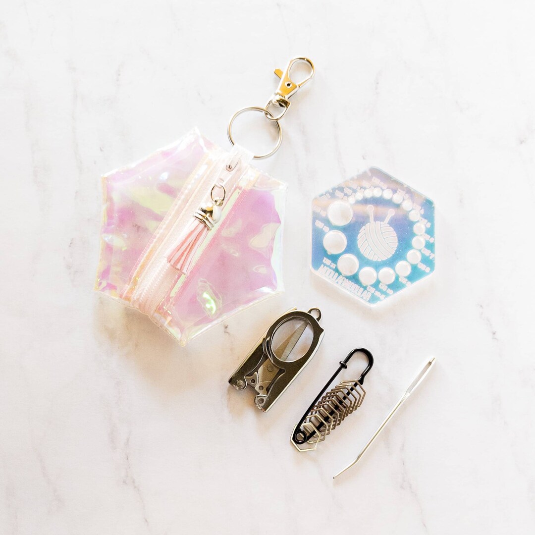 Hexagon Knitting Kits Holo Tinted Vinyl Pink gift for knitter, needle ...