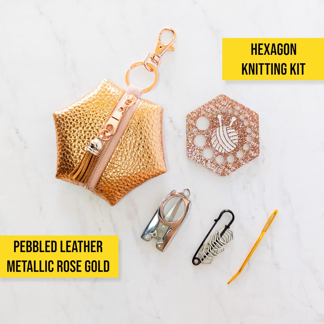 Hexagon Knitting Kits - Faux Pebbled Leather - Metallic Rose Gold ...