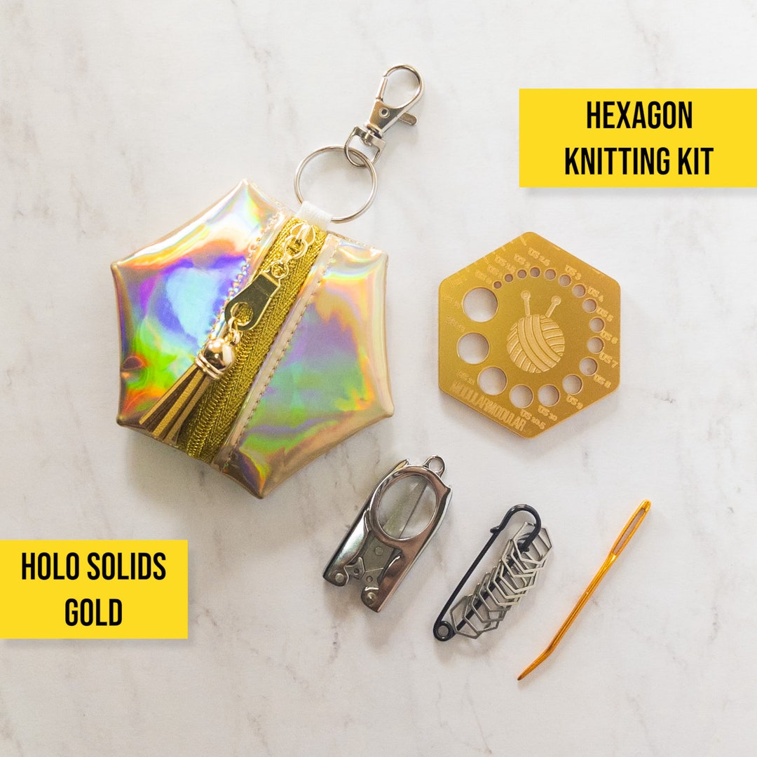 Hexagon Knitting Kits - Holo Solids - Gold - Gift for Knitter, Needle ...