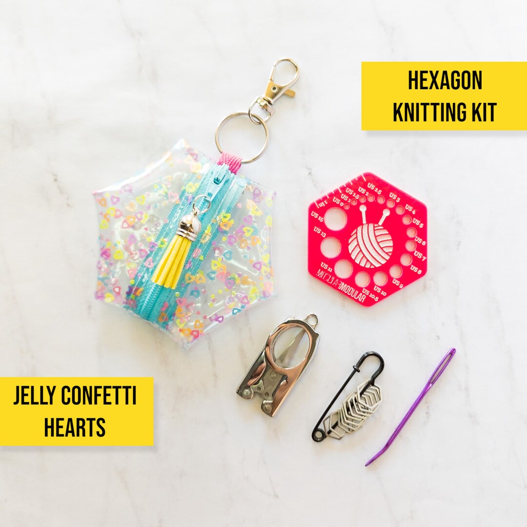Hexagon Knitting Kits - Jelly Confetti - Hearts - Gift for Knitter ...