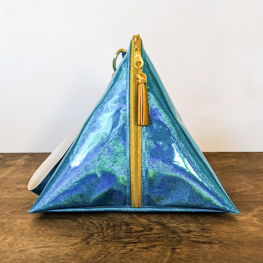 Triangle Project Bags - Holo Pixel Vinyl Turquoise - Gift for Knitter ...