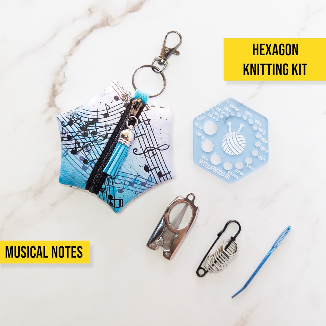 Hexagon Knitting Kits - Musical Notes - Gift for Knitter, Needle Gauge ...