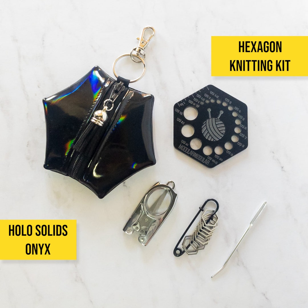Hexagon Knitting Kits - Holo Solids - Onyx - Gift for Knitter, Needle ...