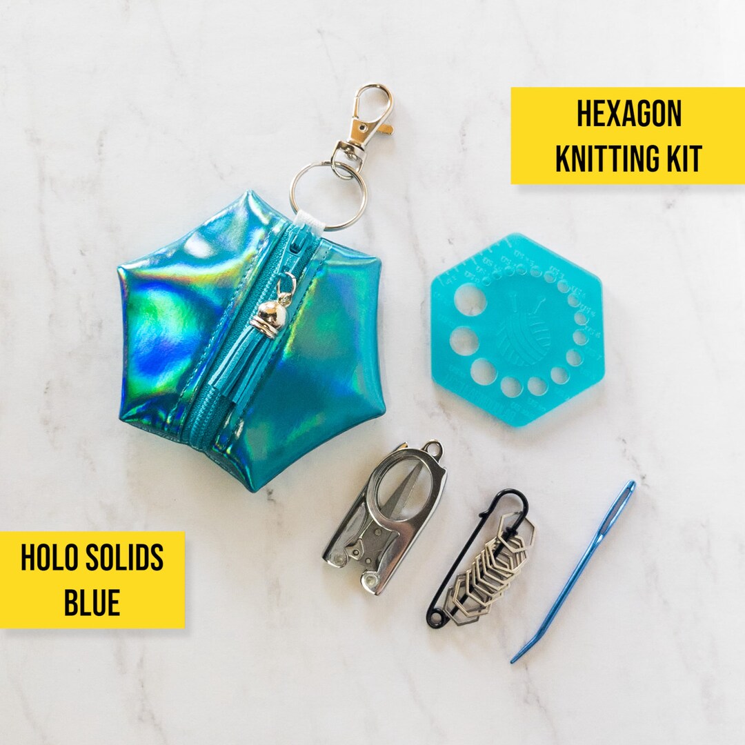Hexagon Knitting Kits - Holo Solids - Blue - Gift for Knitter, Needle ...