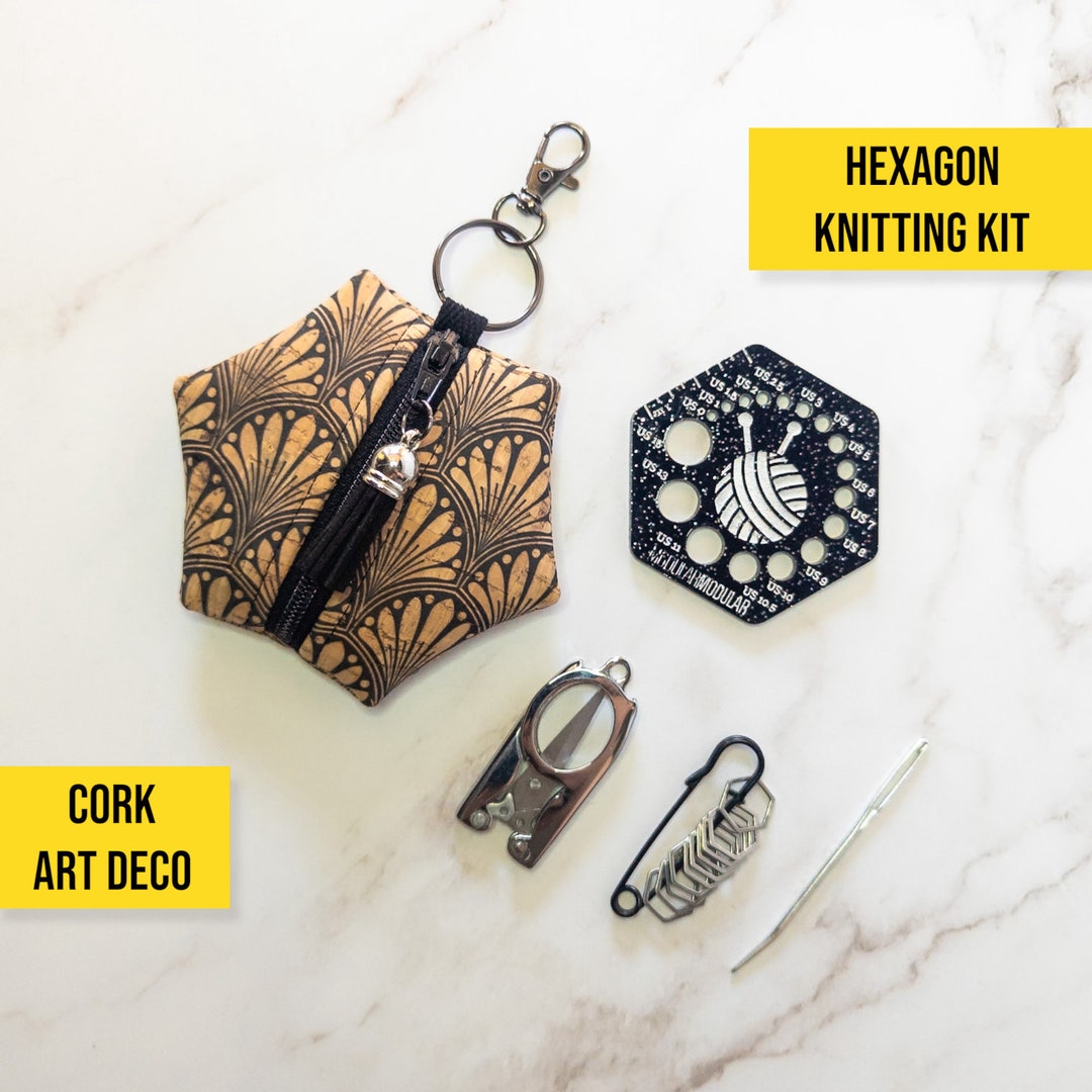 Hexagon Knitting Kits - Cork - Art Deco - Gift for Knitter, Needle ...