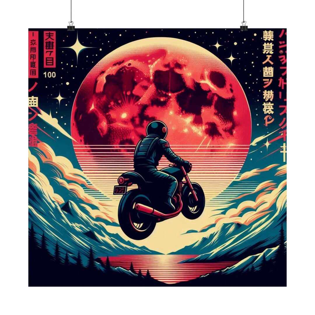 Motorbike Poster, Matte Horizontal Motorcycle Wall Art, Big Moon Decor ...
