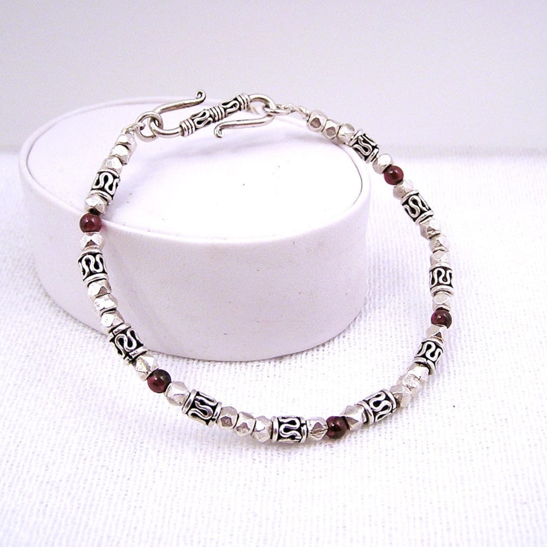 Burnt Silver Sterling Silver and Garnet Bracelet - Etsy