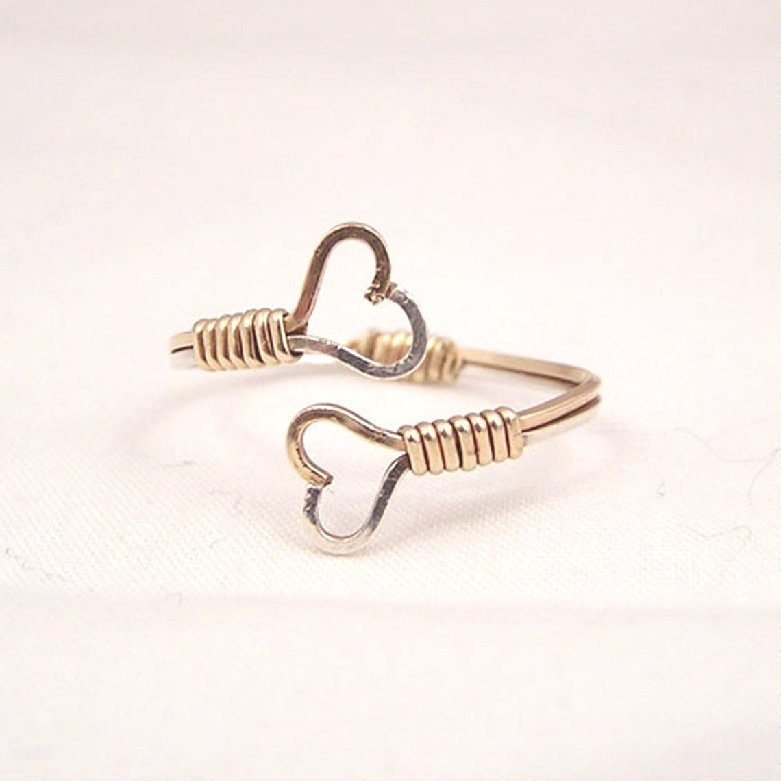 Two Hearts Wire Wrapped Ring - Etsy
