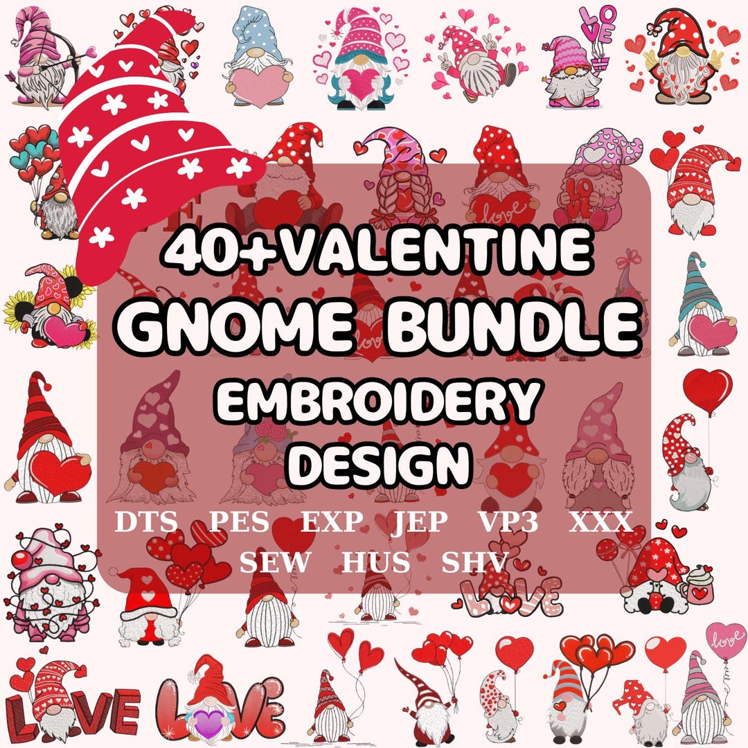 40 Valentine Gnome Bundle Embroidery Design Files, Valentine Embroidery ...