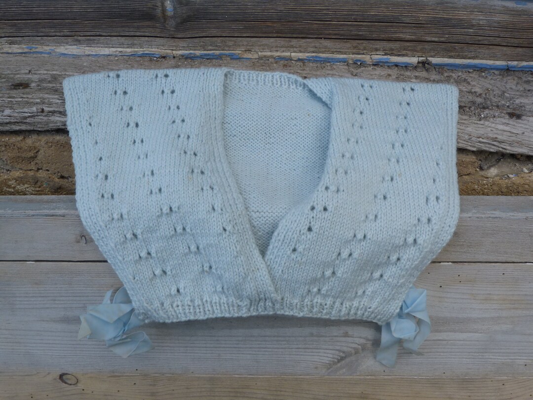 Vintage Old French 1950/1960 Soft Blue Hand Knitted Baby Sweater ...