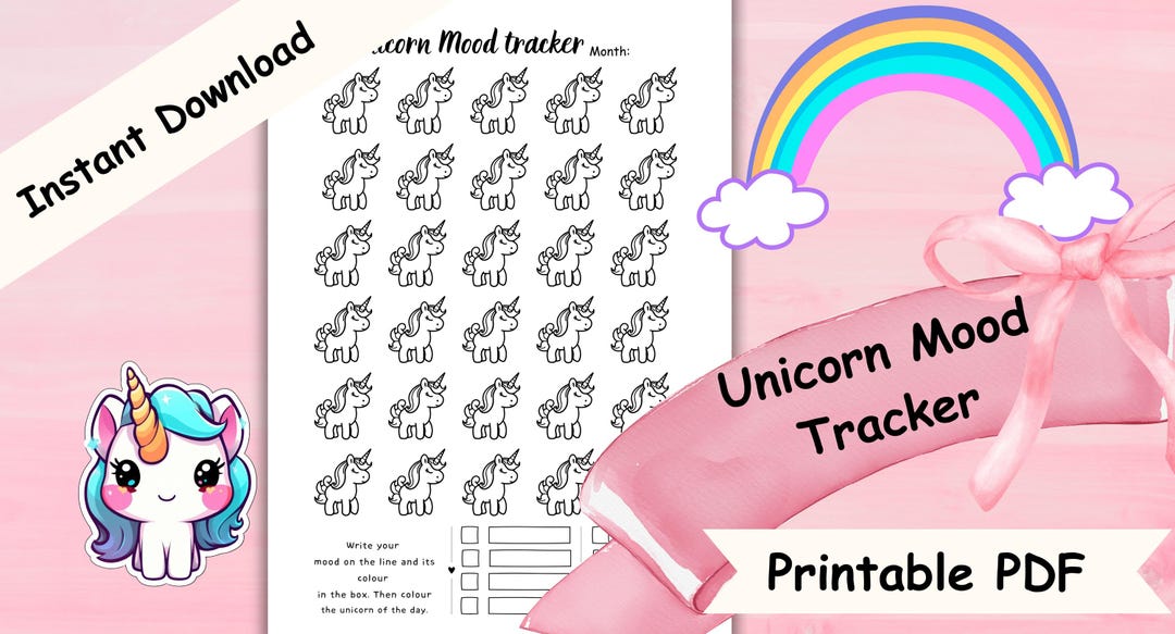 Unicorn Mood Tracker for Kids Printable Sheet Monthly Mood Tracker for ...