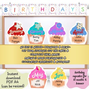 Classroom Birthday Board Cupcakes for Bulletin Board Printable for ...