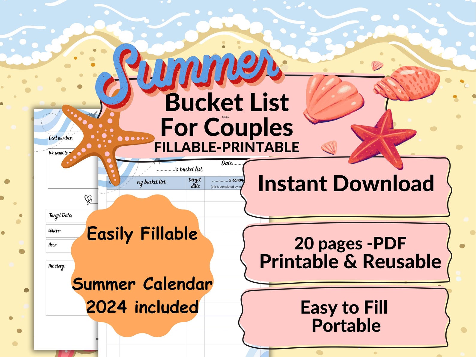 Bucket List for Couples Summer 2024 Journal Printable Editable Fillable ...