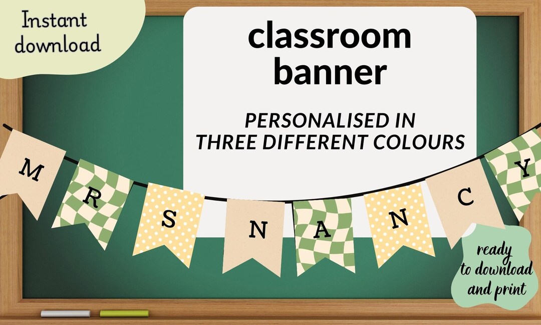 Classroom Banner Printable Personalised Customised Retro Boho Bulletin ...
