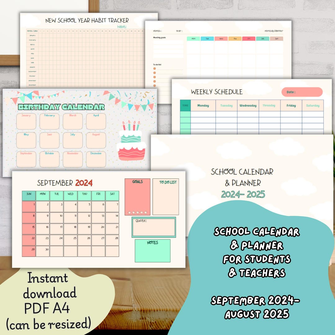 School Calendar for Students & Teachers Printable Weekly Schedule ...