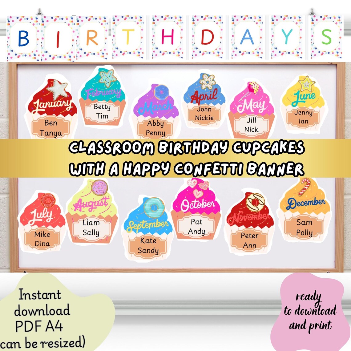 Classroom Birthday Board Cupcakes for Bulletin Board Printable for ...