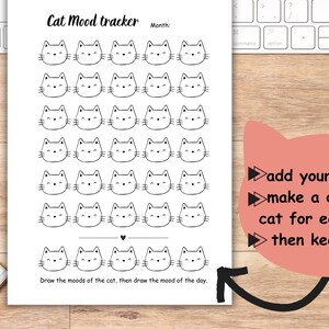 Cat Mood Tracker for All Ages Printable Sheet Monthly Cute Kitten Mood ...