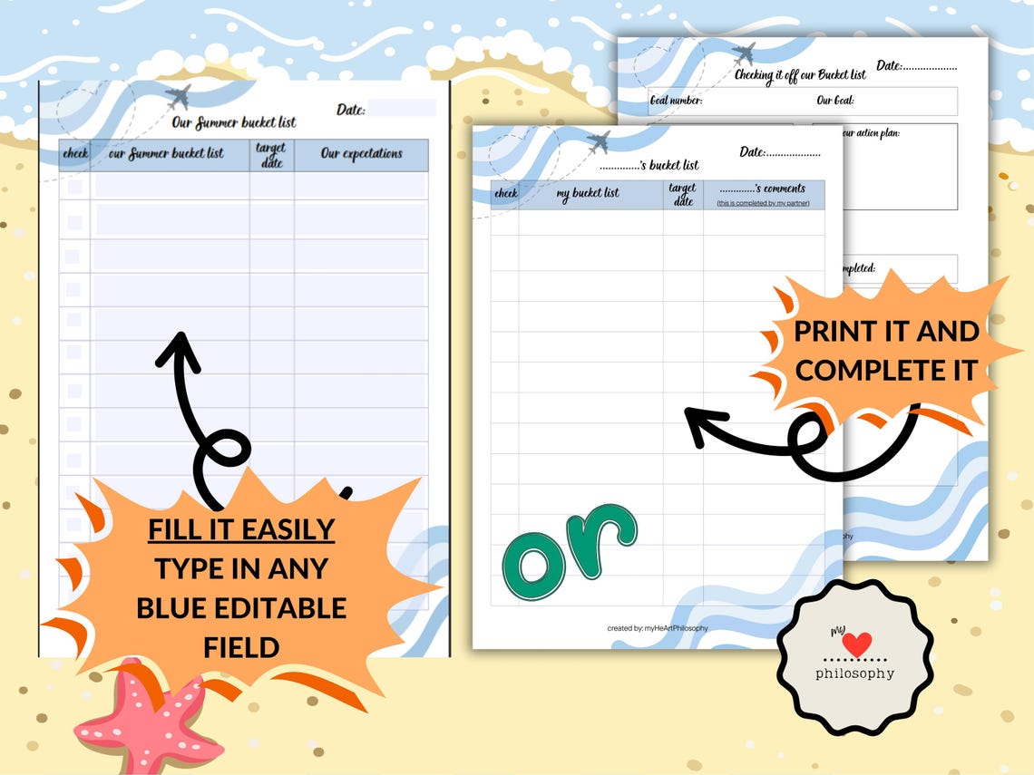 Bucket List for Couples Summer 2024 Journal Printable Editable Fillable ...