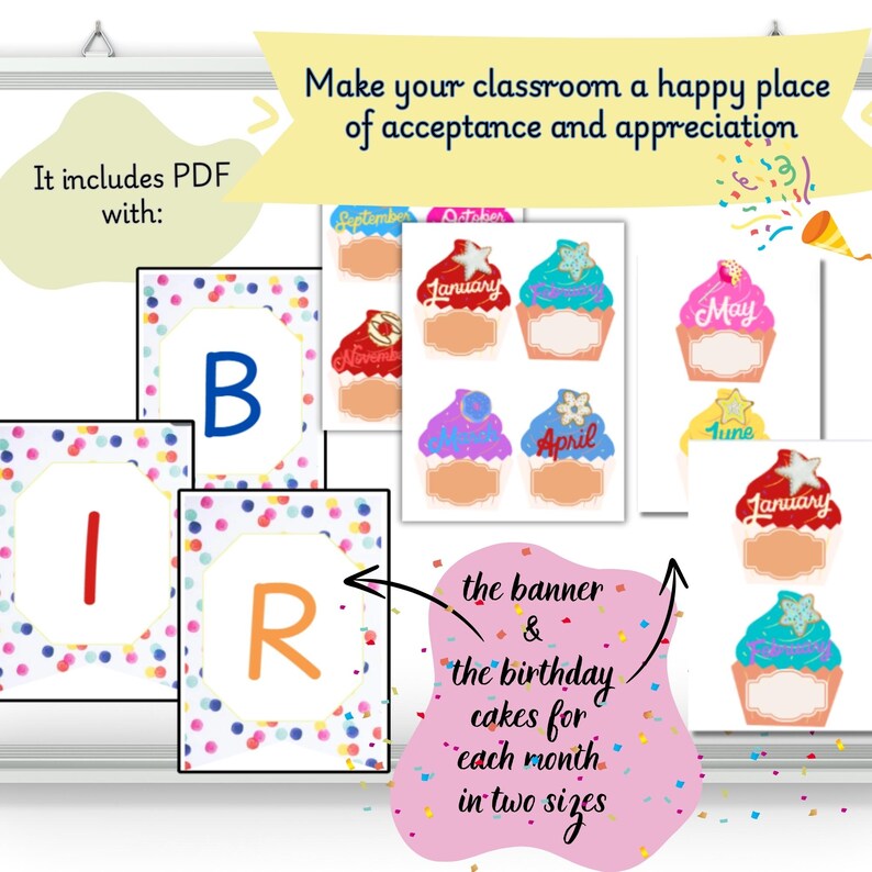 Classroom Birthday Board Cupcakes for Bulletin Board Printable for ...