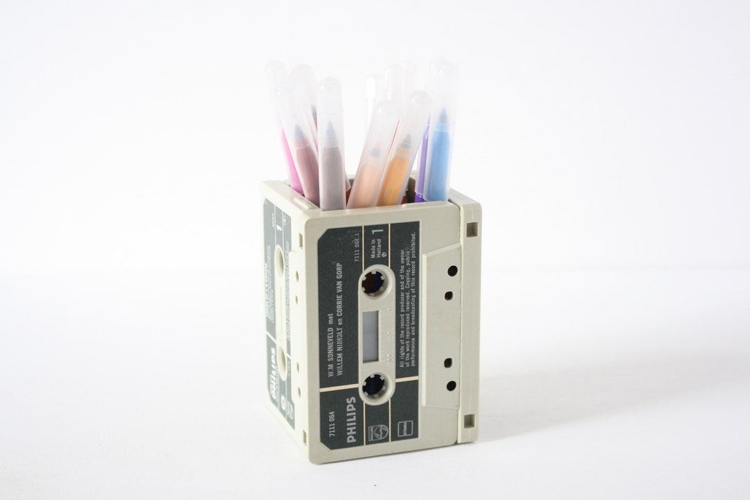 Vintage Dutch Cassette Tape Pen Holder, Pencil Box, Office Storage From ...