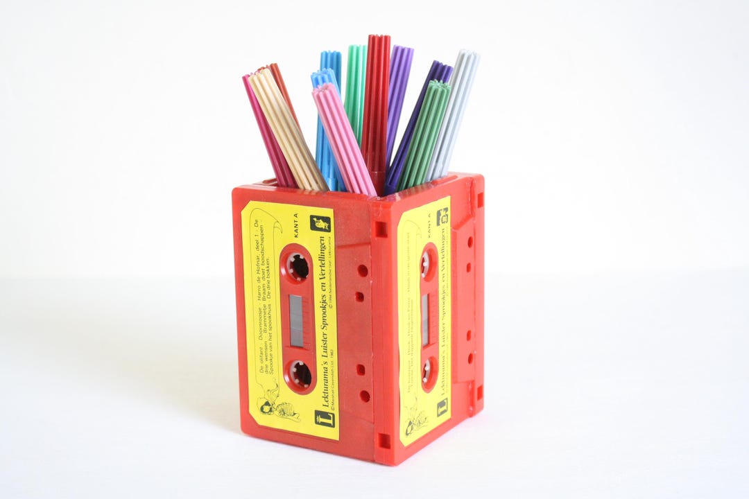 Vintage Dutch Fairytales Cassette Tape Pen Holder, Pencil Box, Office ...