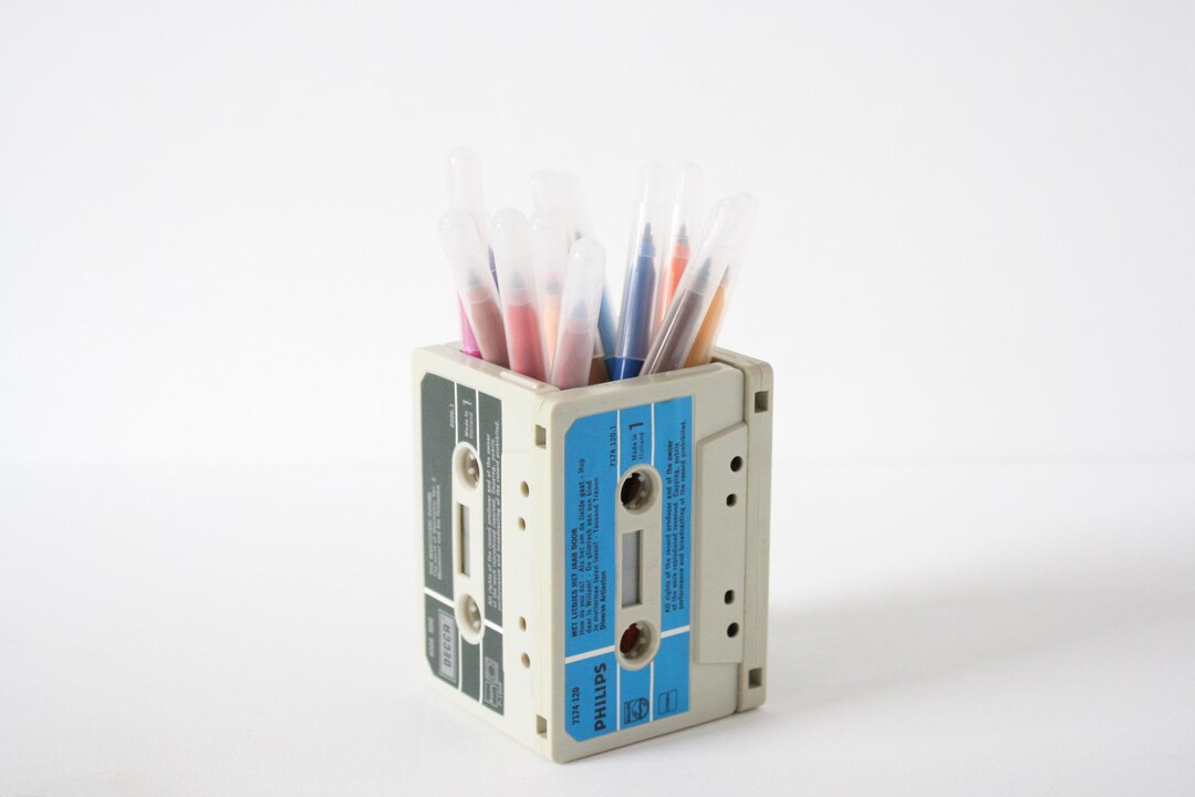 Vintage Dutch Cassette Tape Pen Holder, Pencil Box, Office Storage From ...