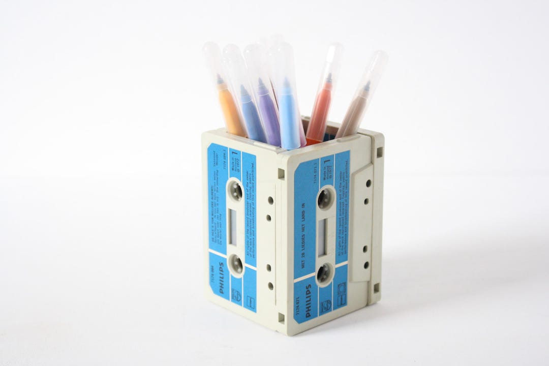 Vintage Dutch Cassette Tape Pen Holder, Pencil Box, Office Storage From ...