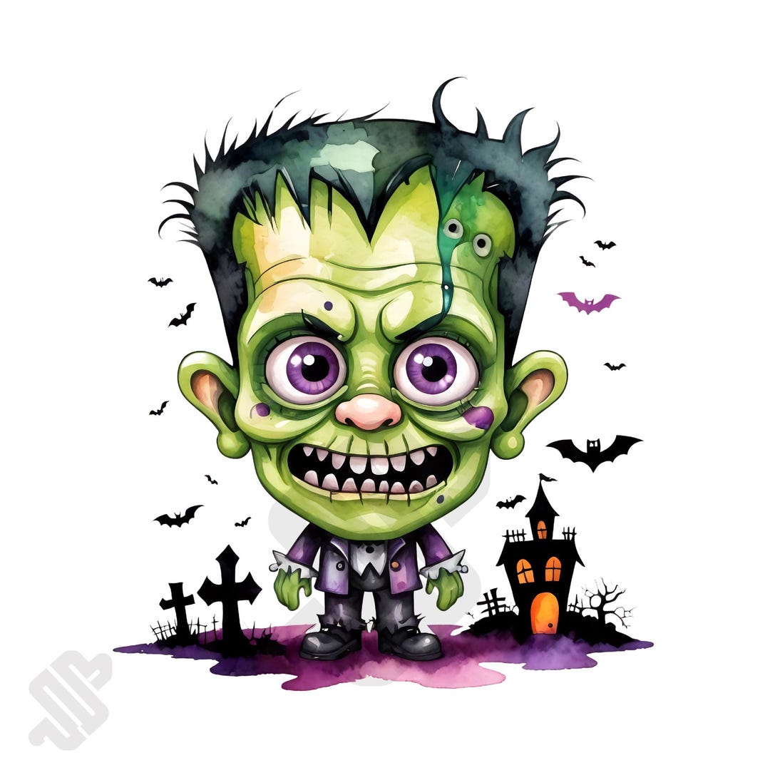 Chibi Frankenstein, Vibrant Watercolor, Perfect for Halloween Designs ...