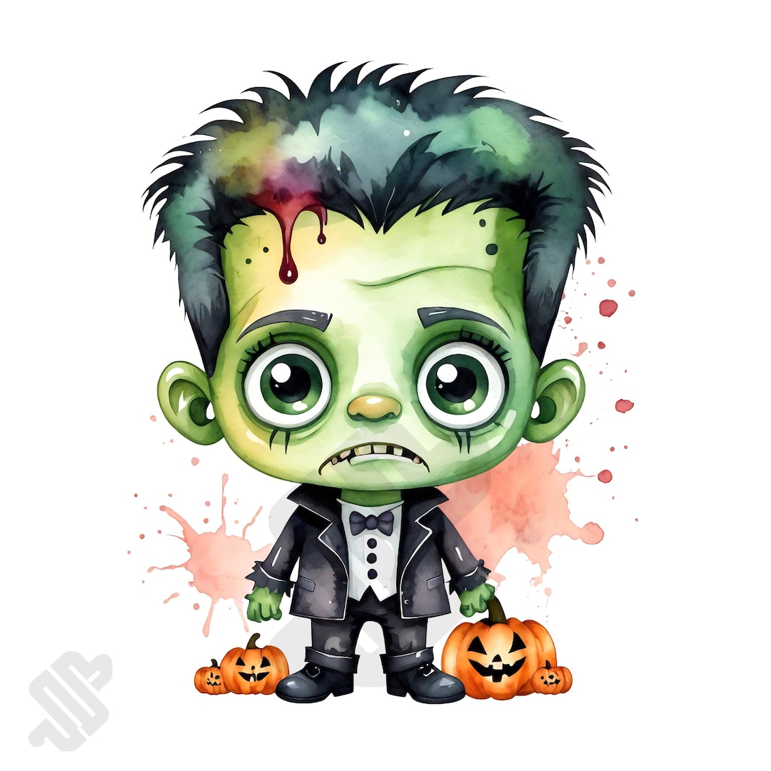 Frankenstein Cute, Vibrant Watercolor, Perfect for Halloween Designs ...