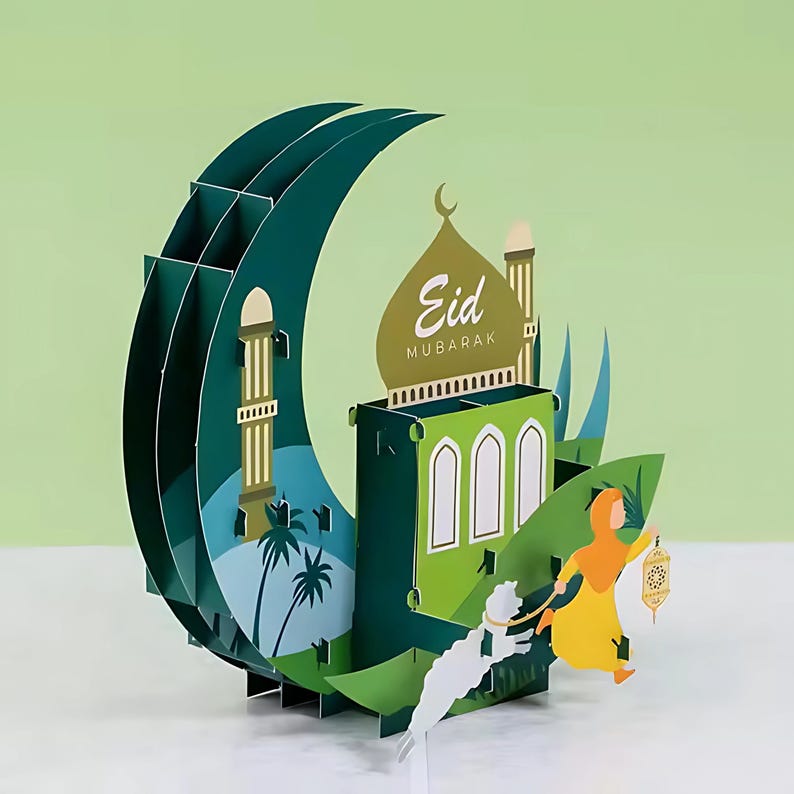 Ramadan 3D Pop up Card Eid Card Greeting Card With Moon and Mosques Pop ...