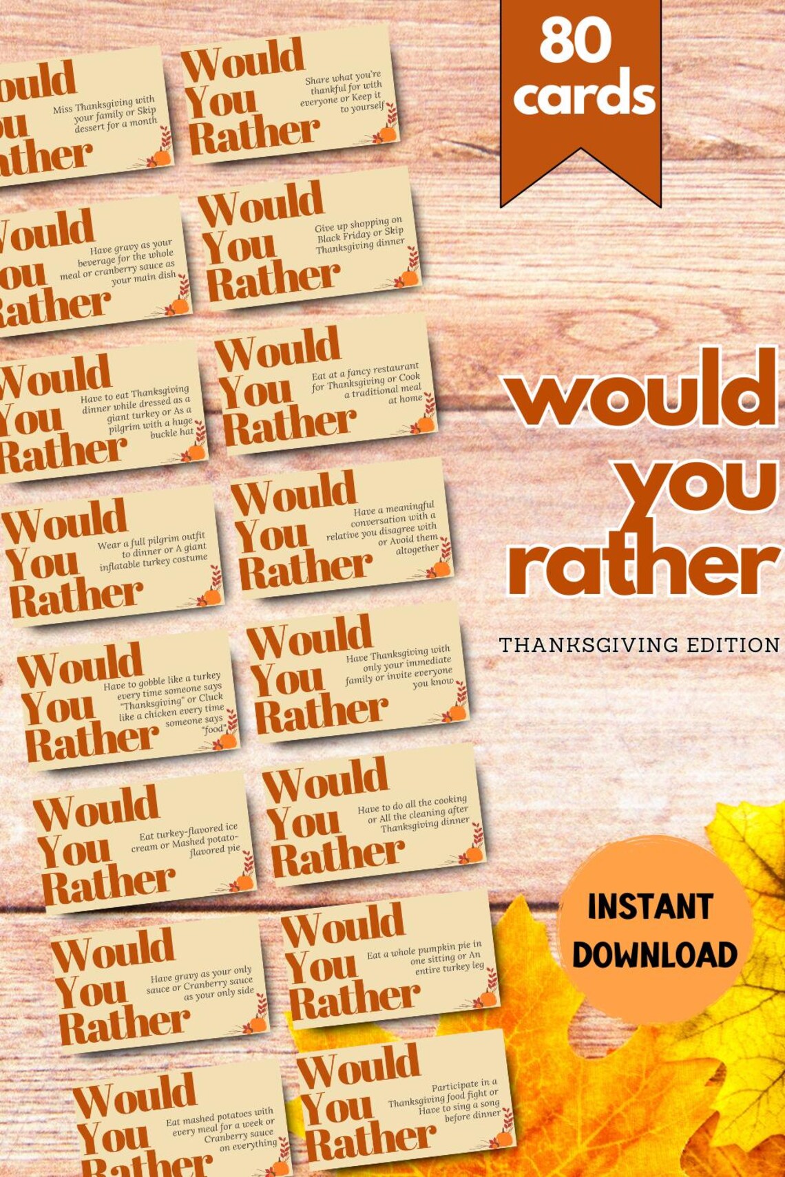 Thanksgiving Would You Rather Questions Family-friendly Game Fall ...