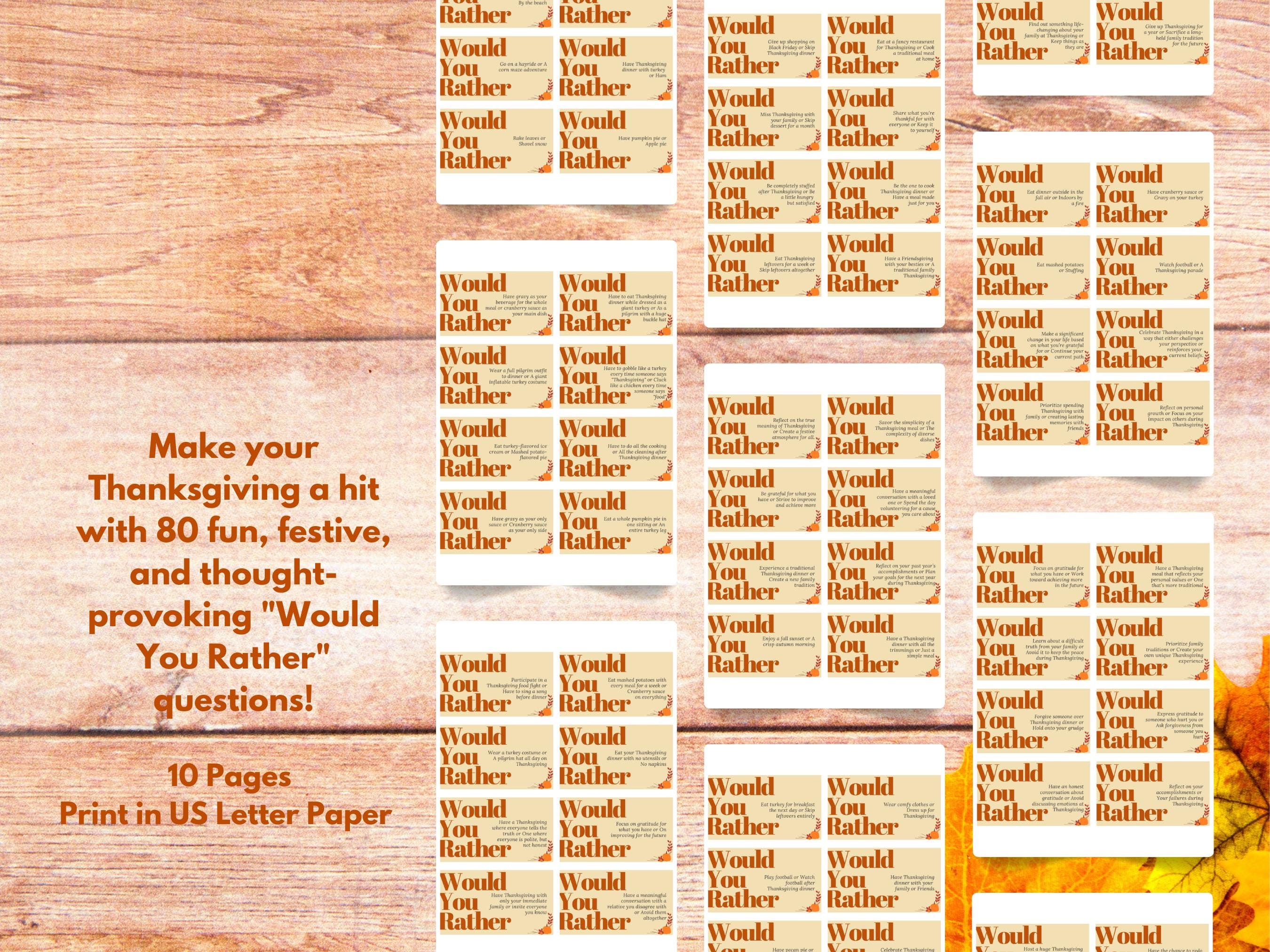 Thanksgiving Would You Rather Questions Family-friendly Game Fall ...