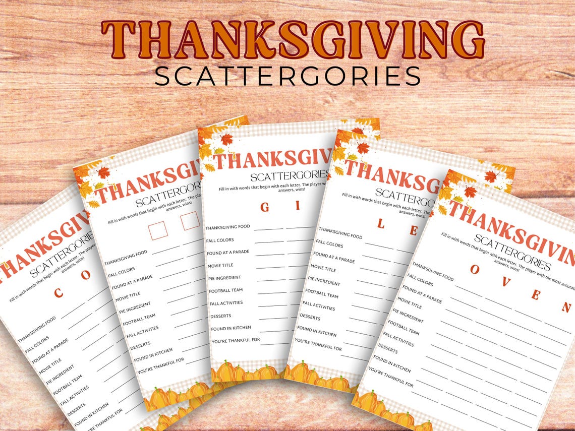 Thanksgiving Scattergories Game for Thanksgiving Party Categories Game ...