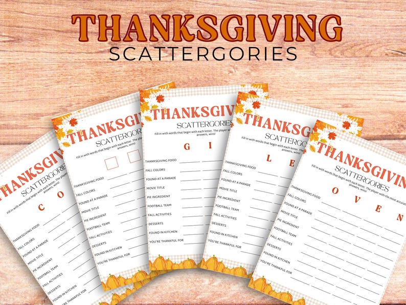 Thanksgiving Scattergories Game for Thanksgiving Party Categories Game ...
