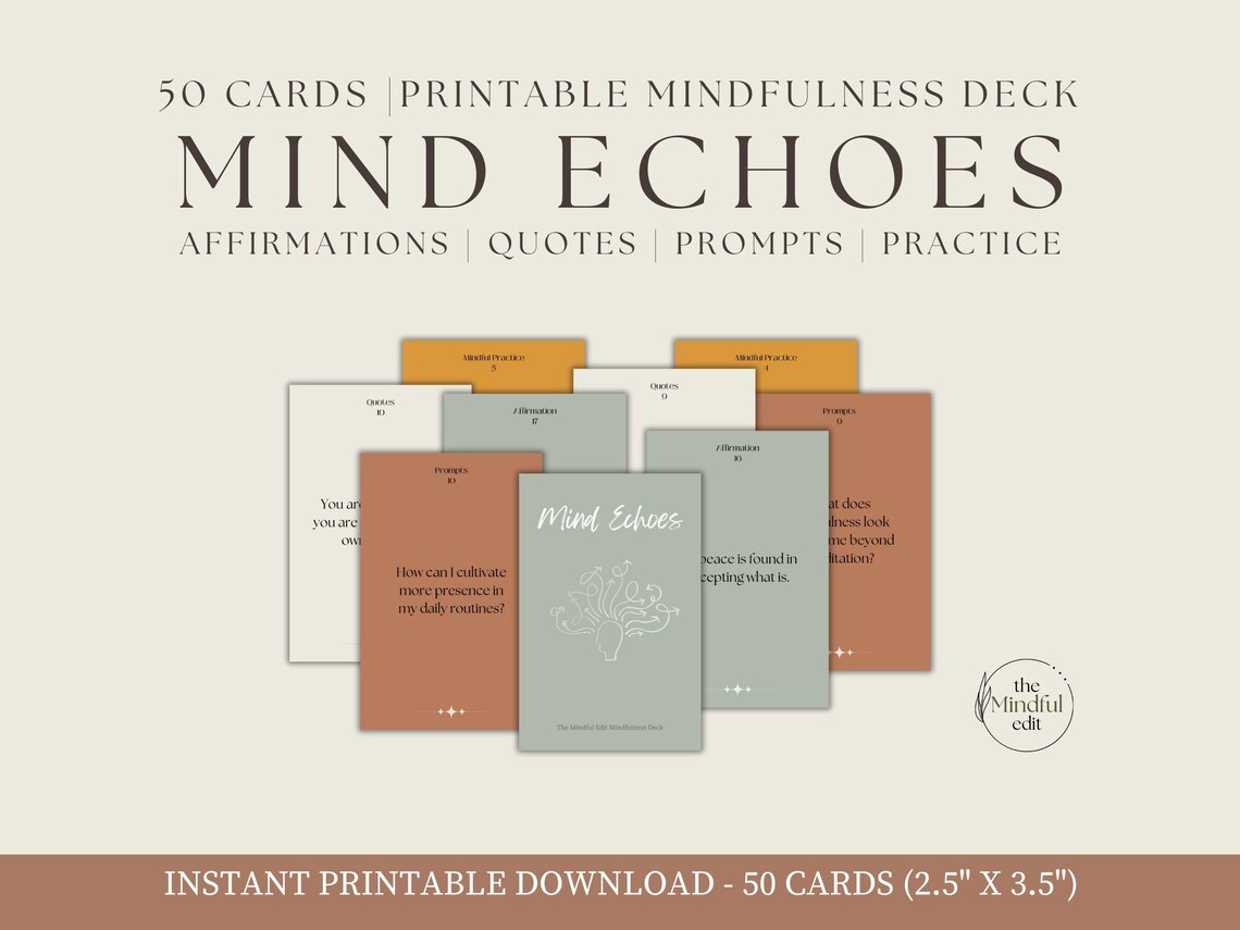 Mindfulness Printable Cards Positive Affirmations & Daily Journal ...