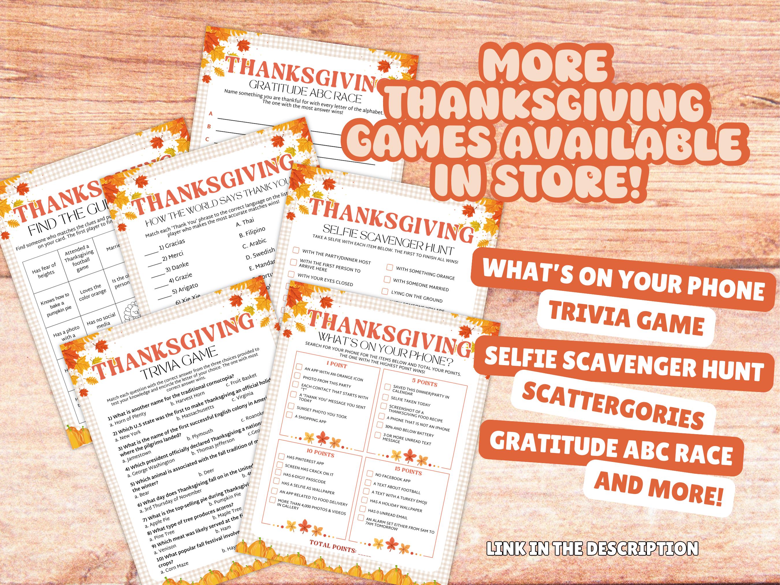 Thanksgiving Scattergories Game for Thanksgiving Party Categories Game ...