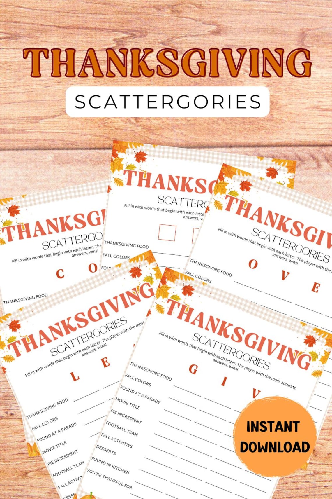 Thanksgiving Scattergories Game for Thanksgiving Party Categories Game ...