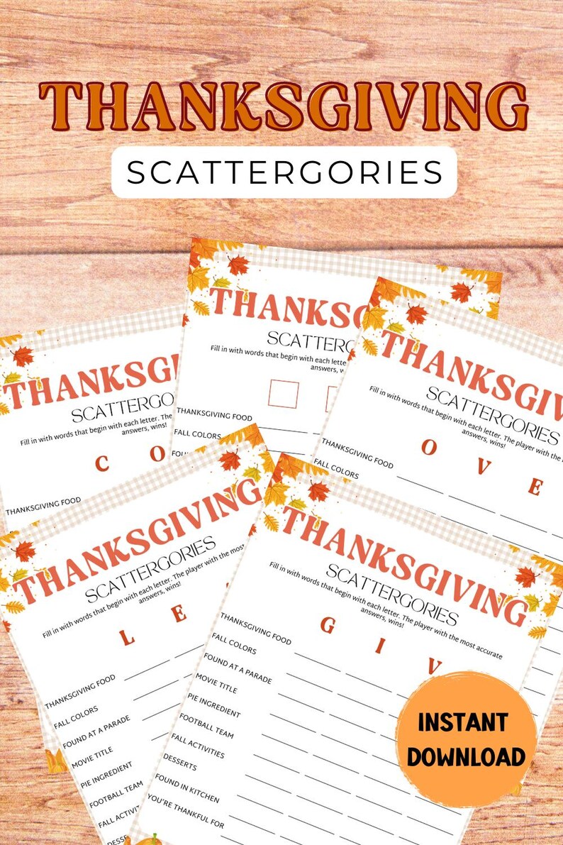 Thanksgiving Scattergories Game for Thanksgiving Party Categories Game ...
