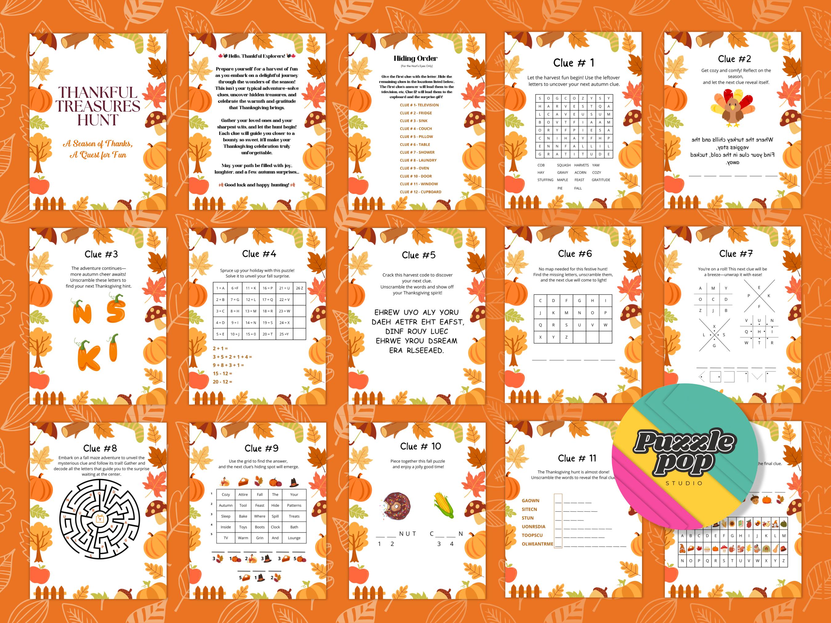 Thanksgiving Scavenger Hunt for Kids Fall Scavenger Hunt Clues for ...