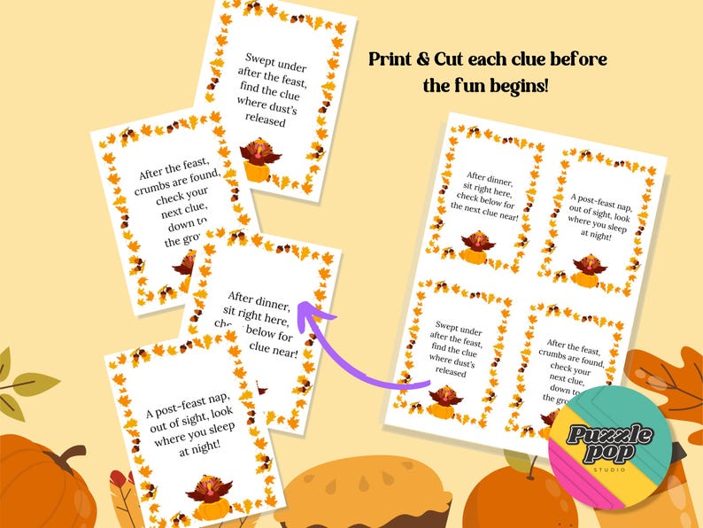 Thanksgiving Scavenger Hunt Clues Treasure Hunt Thanksgiving Theme for ...