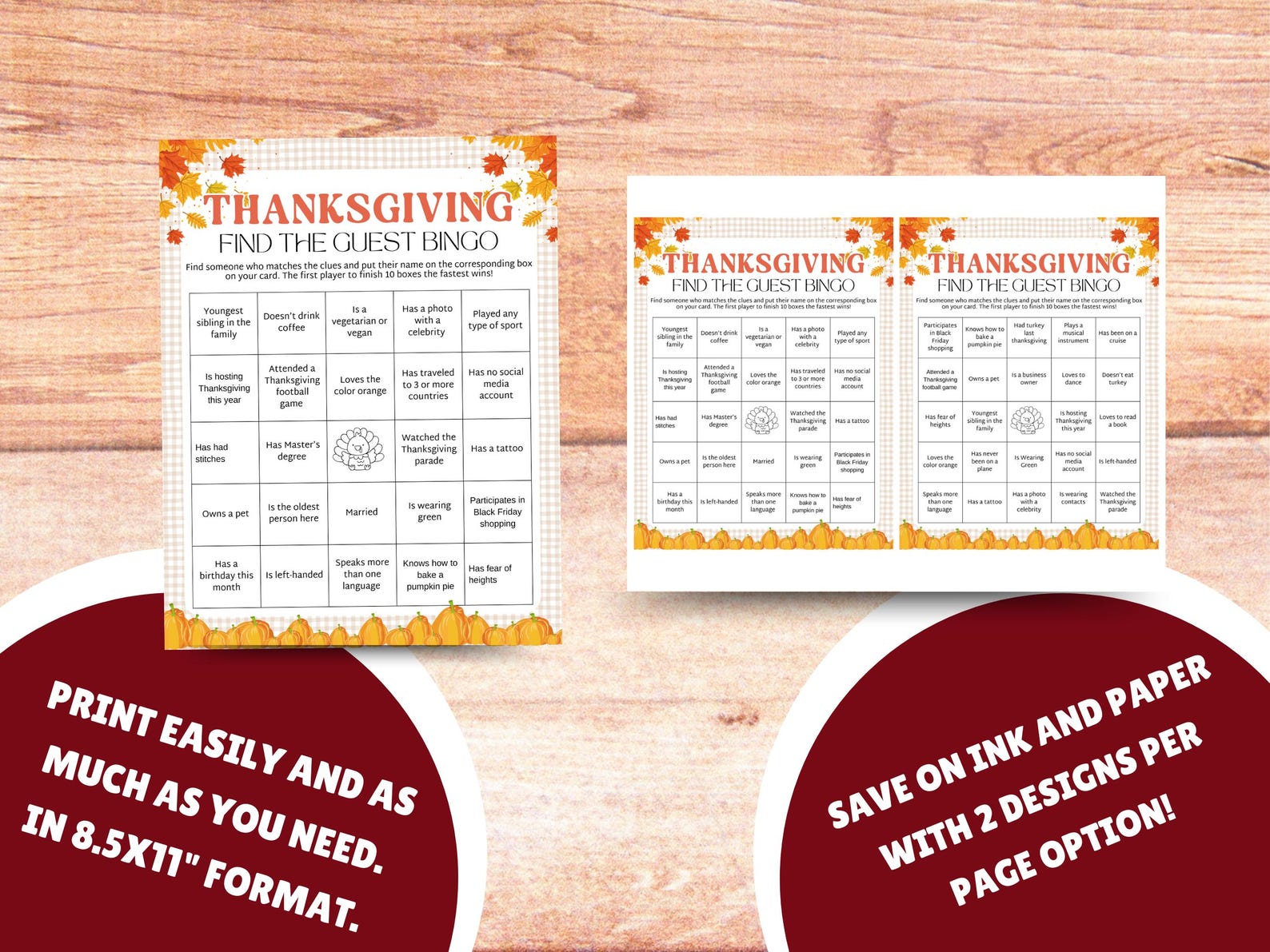 Thanksgiving Find the Guest Bingo Game Get to Know You Bingo ...